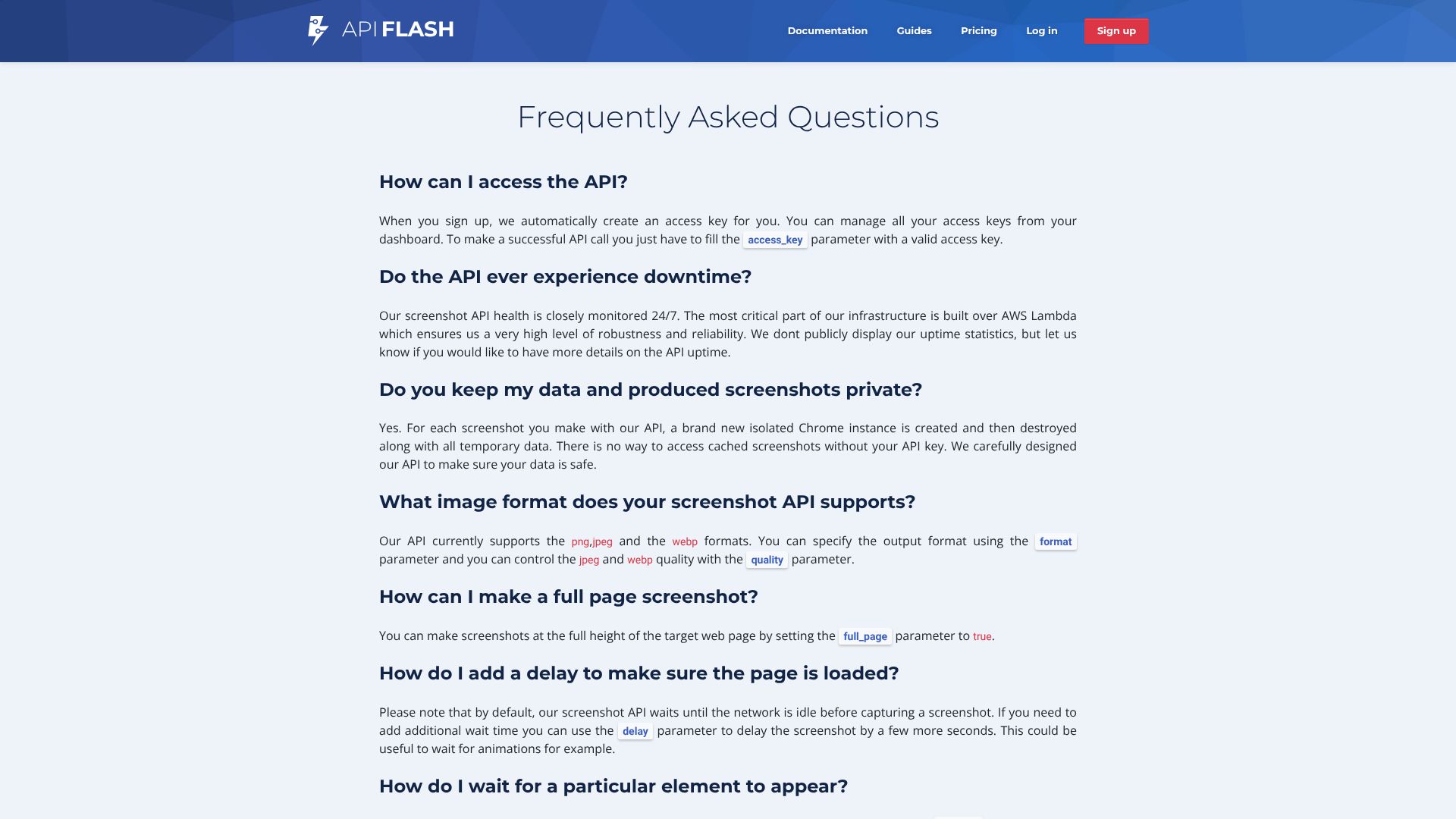 Frequently asked questions about our screenshot API | ApiFlash