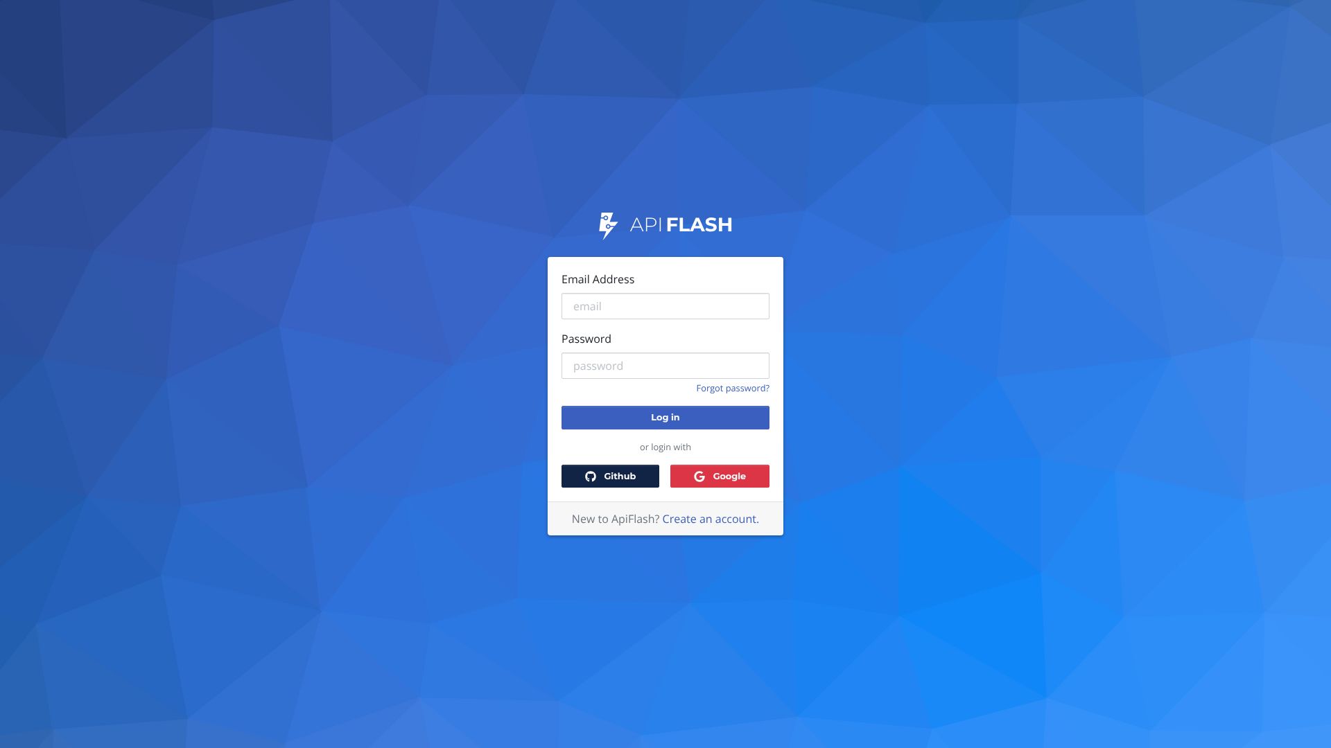 Login to ApiFlash, the Chrome based screenshot API | ApiFlash